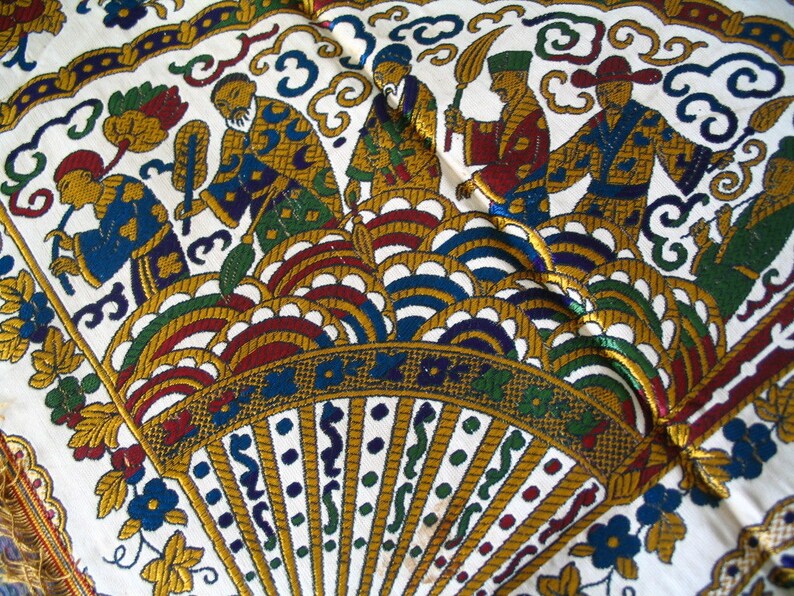Beautiful Multicolor Asian Motif Woven Tapestry Tablecloth 53 by 56 - Etsy