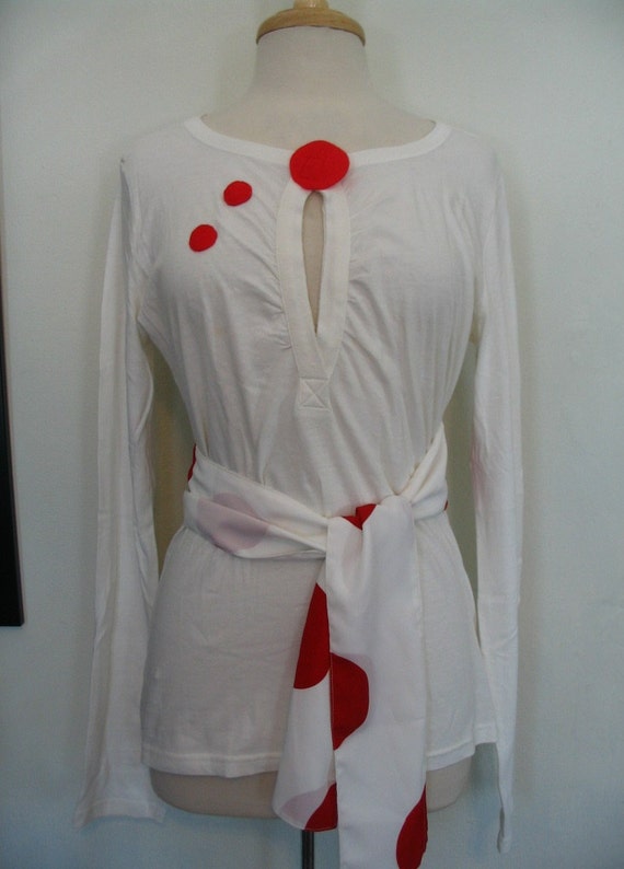 Sara Moe "Pierrot" Felt Polka Dot White Cotton Long S… - Gem