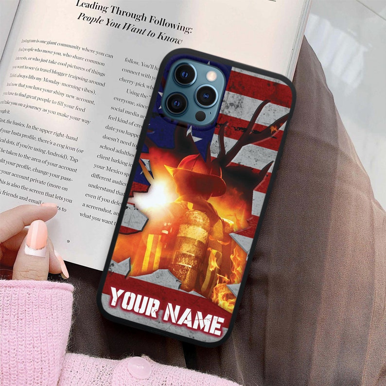 Customized American Flag Firefighter Phone Case, Patriotic Firerfighter ...