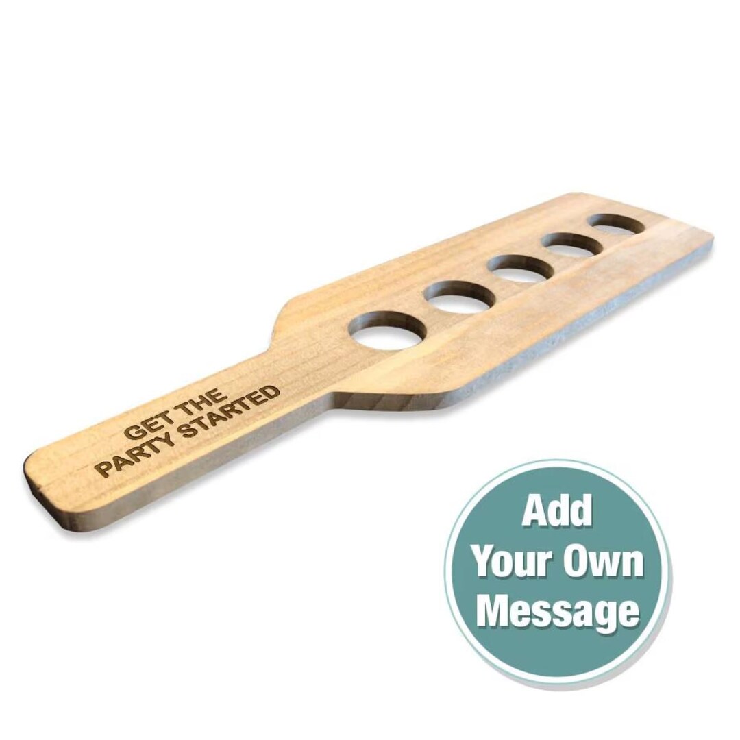 Personalised Wooden Shot Paddle Glass Holder Perfect Garden Party ...
