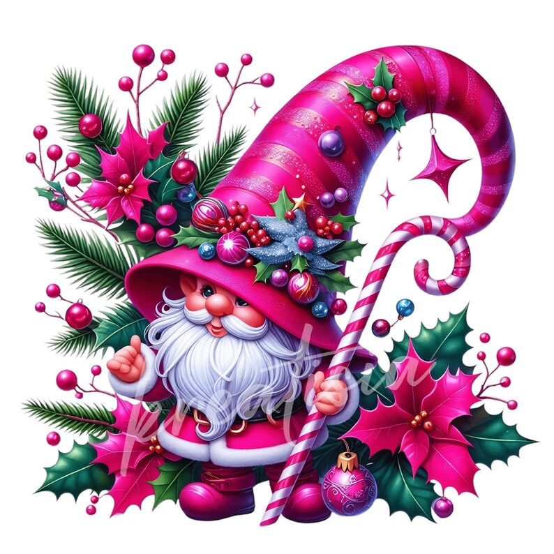 Pink Gnomes Christmas Clipart: Set of 13-pngs Holiday Illustration for ...
