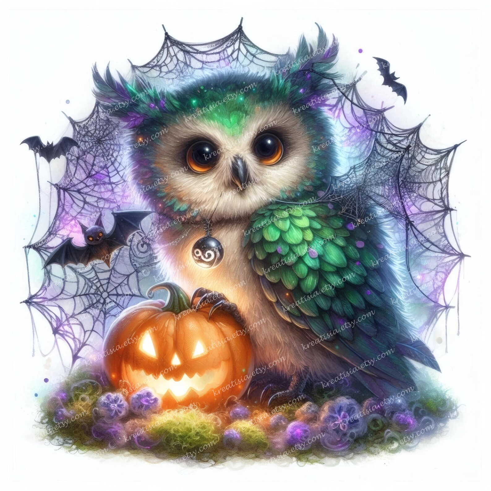 Witchy Owl Clipart: Halloween Fantasy Animal With Pumpkins (JPEG ...