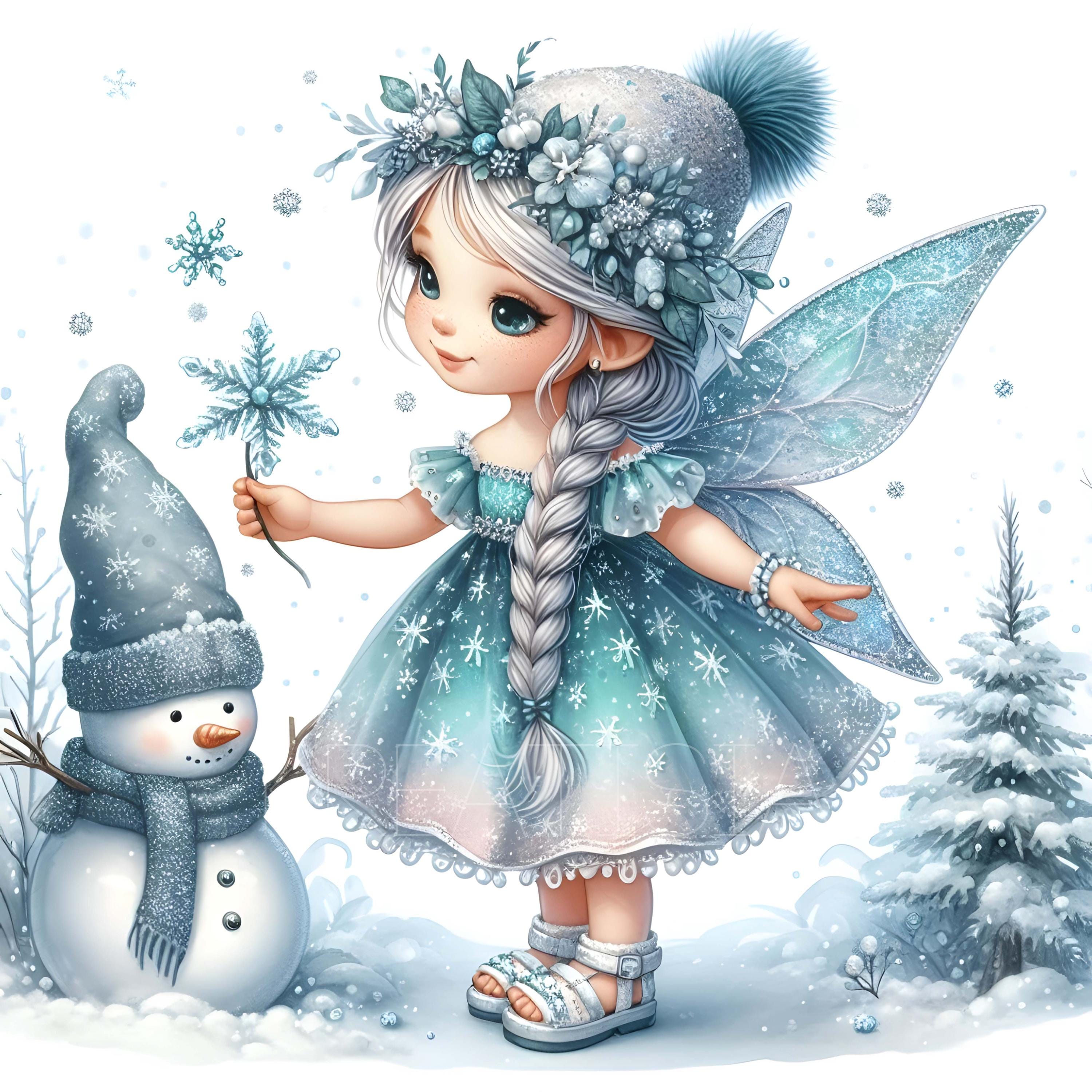 Whimsical Snowflakes Fairy Gnomes Clipart | 10-premium Jpegs 300 DPI ...
