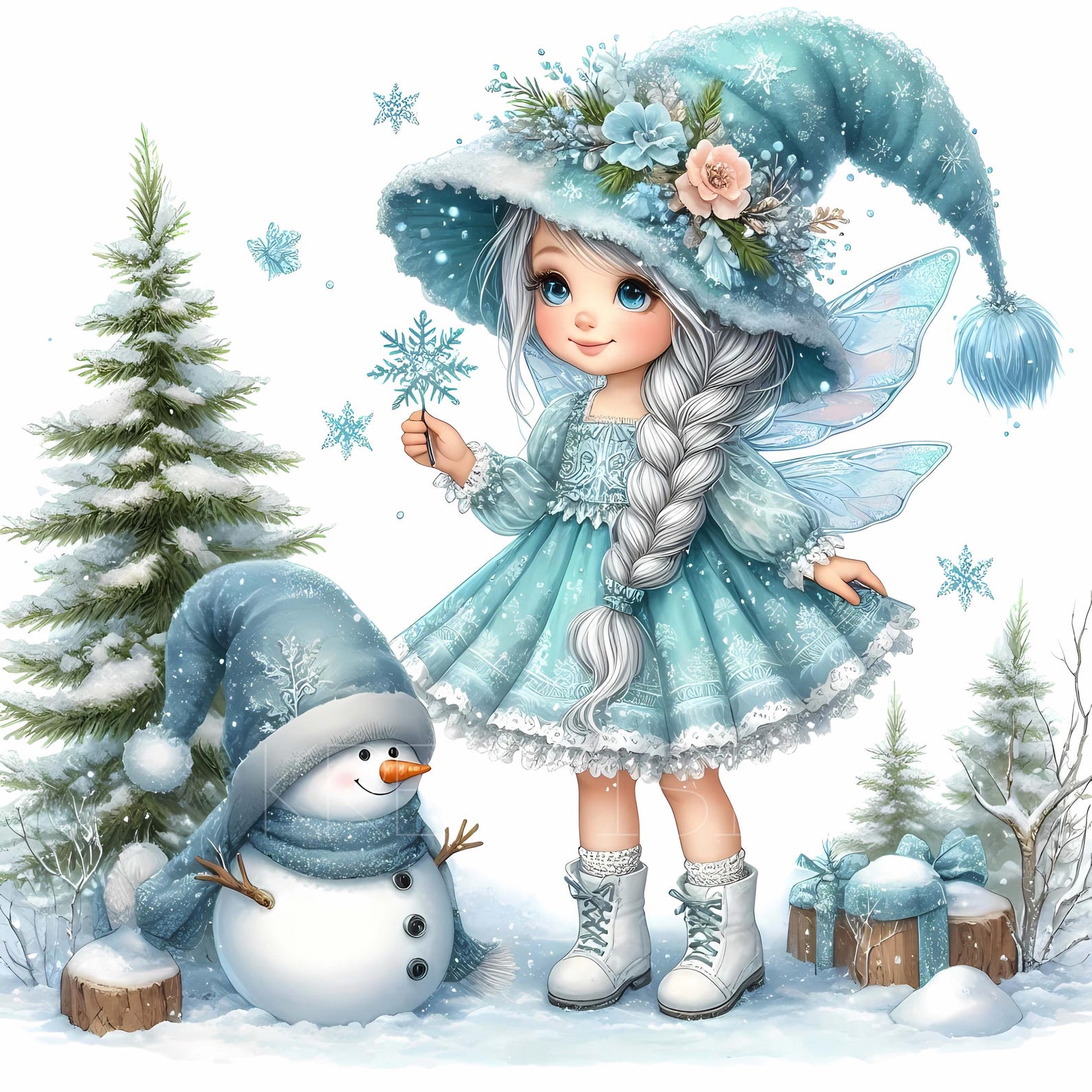 Whimsical Snowflakes Fairy Gnomes Clipart | 10-premium Jpegs 300 DPI ...