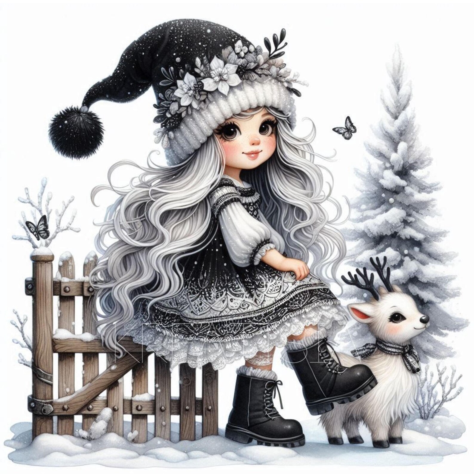Snow Fairy Doll Gnome & Reindeer Clipart | 10-premium Jpgs 300DPI ...