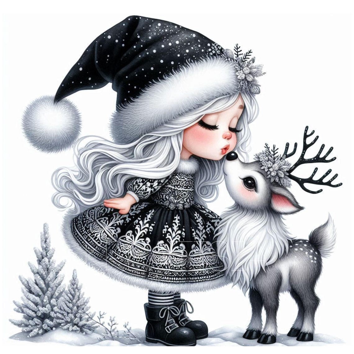 Snow Fairy Doll Gnome & Reindeer Clipart | 10-premium Jpgs 300DPI ...