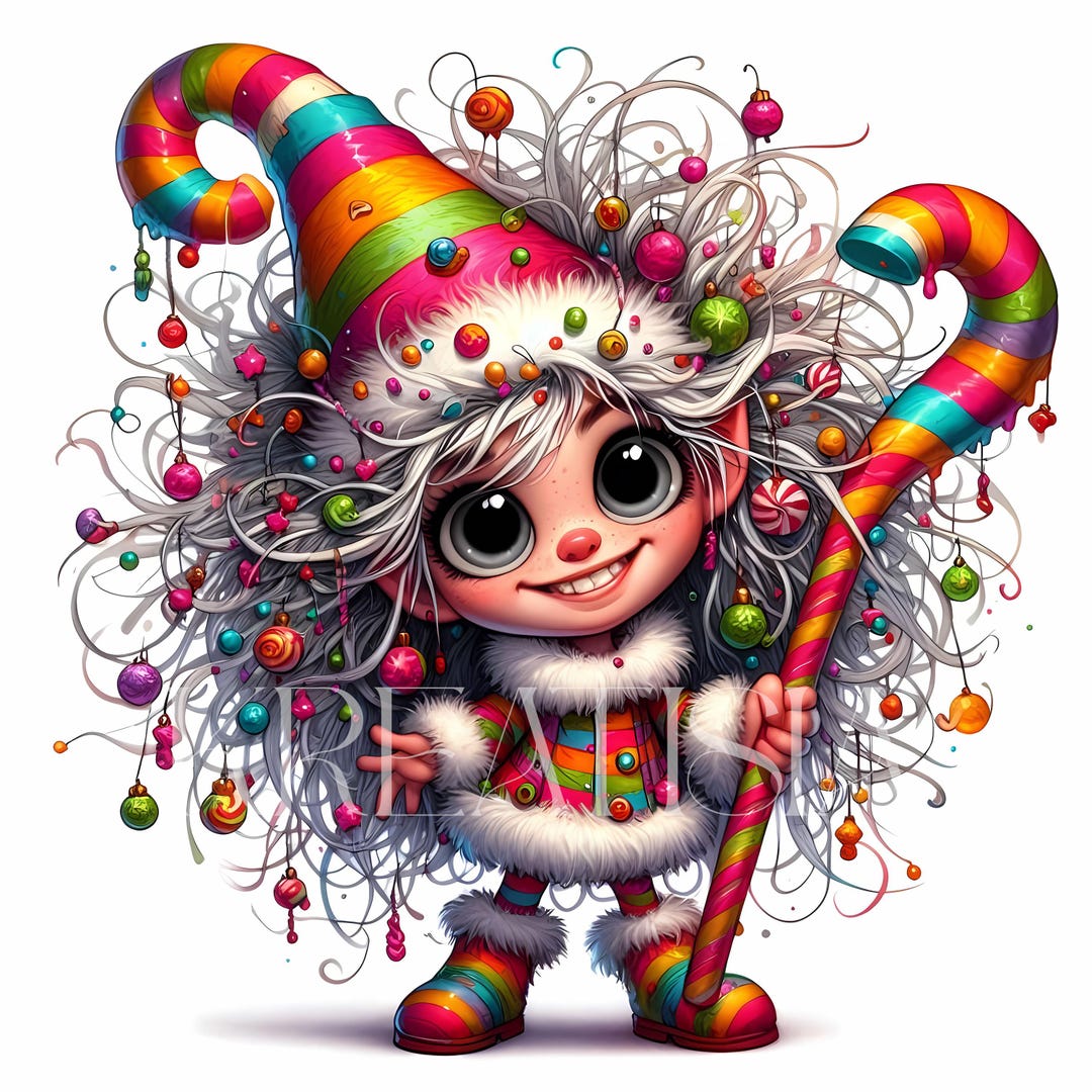 Quirky Candy Cane Clipart, Cute Whimsical Girl, Christmas Printable ...