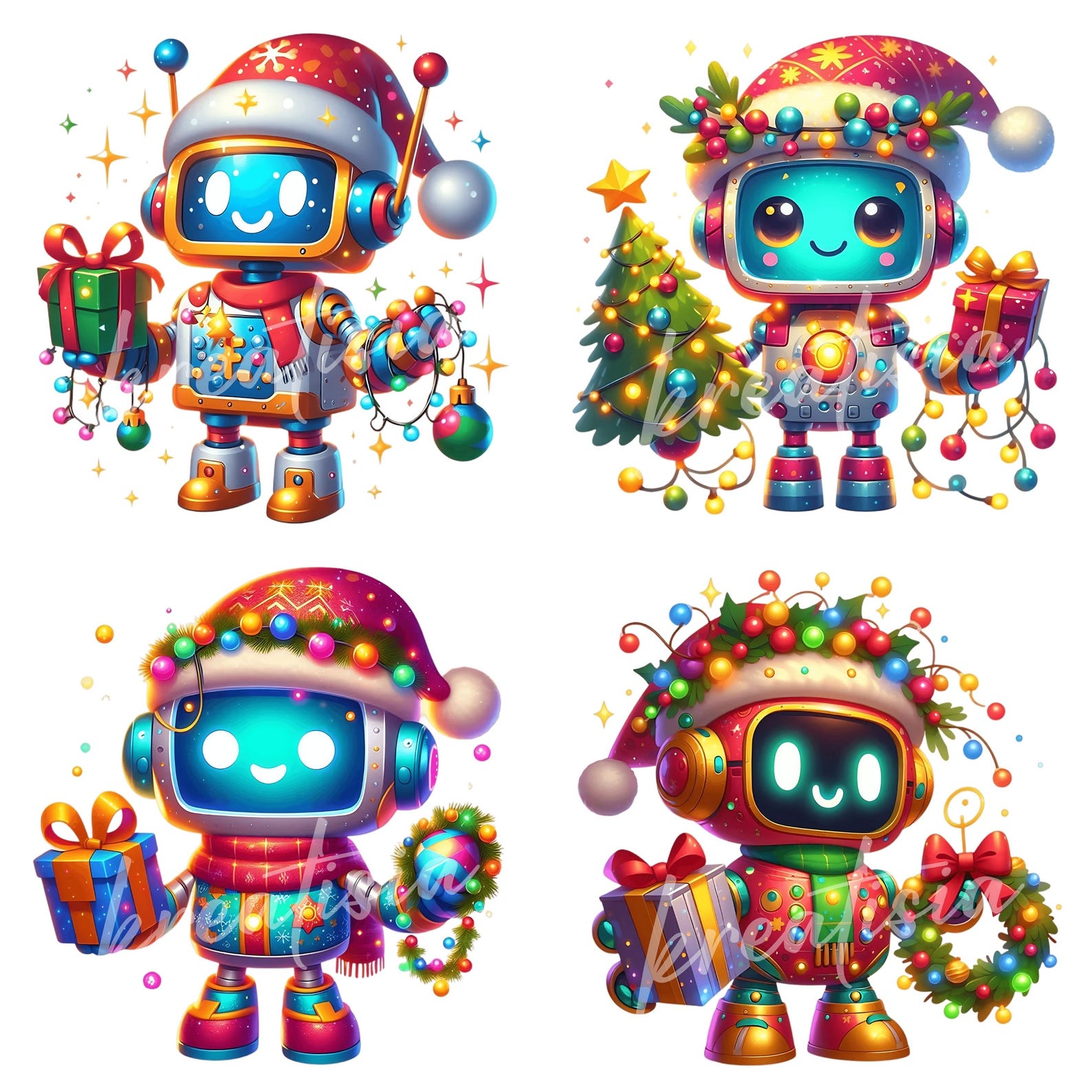 Christmas Robot Clipart Png Cute Holiday Illustration Festive Christmas ...