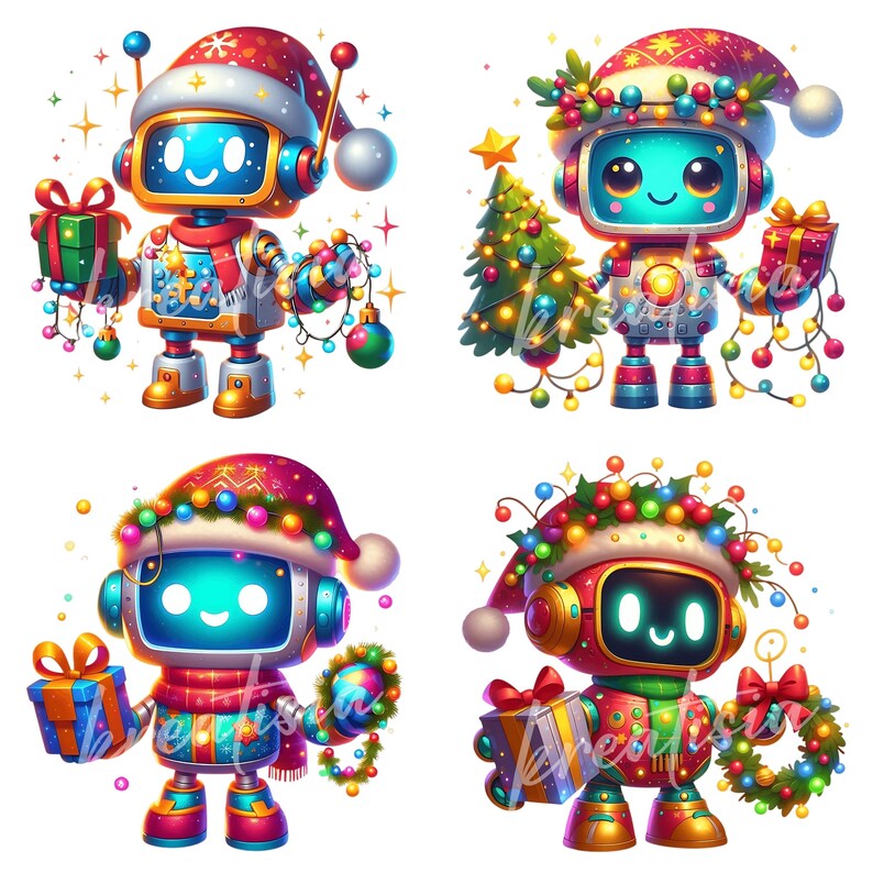 Christmas Robot Clipart Png Cute Holiday Illustration Festive Christmas ...