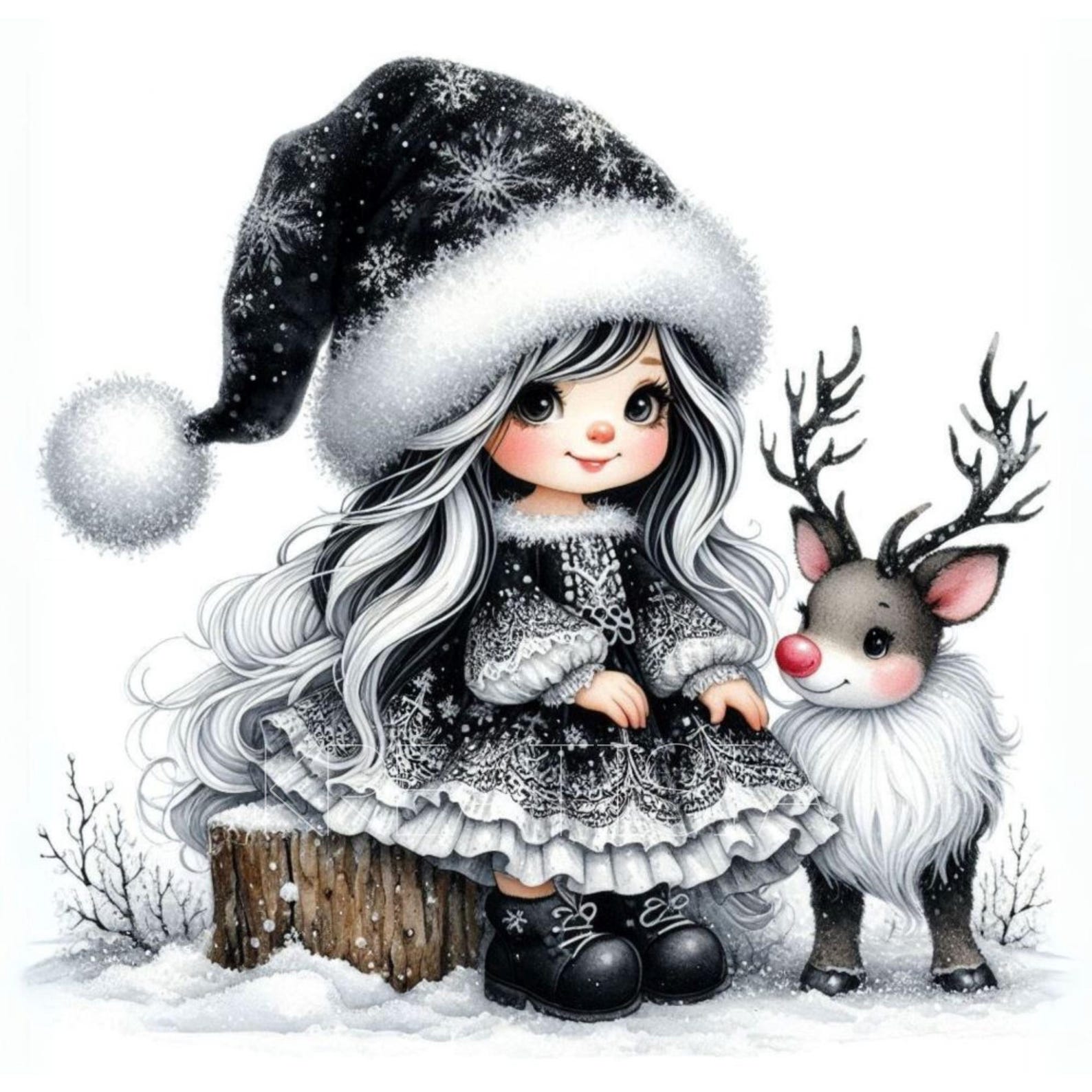 Snow Fairy Doll Gnome & Reindeer Clipart | 10-premium Jpgs 300DPI ...