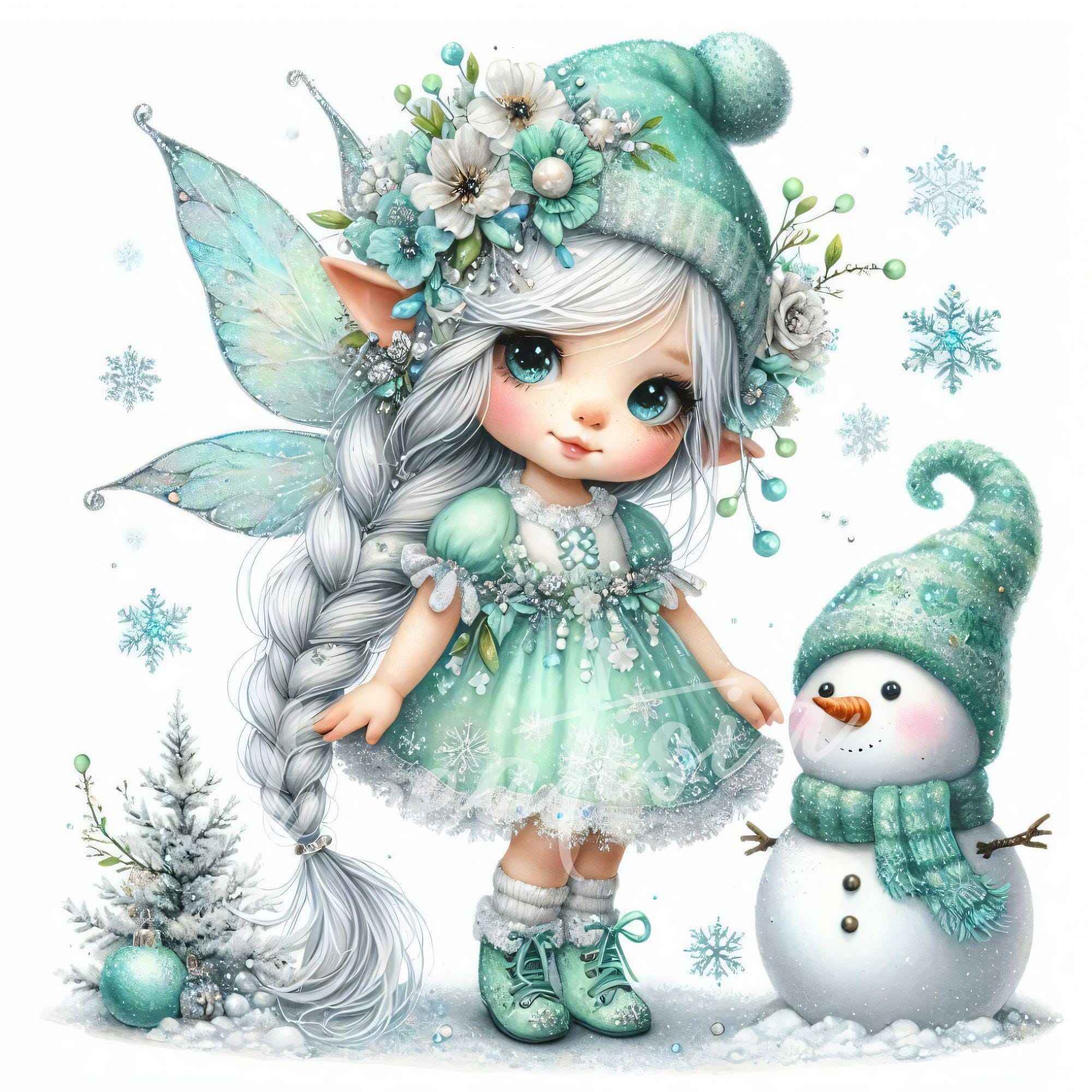 Winter Fairy Clipart Christmas Scrapbooking Watercolor Snowman Adorable ...