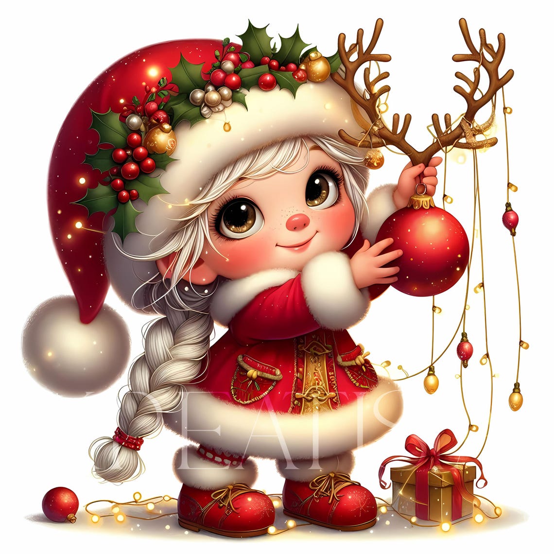 Reindeer Friend Girl Gnome Clipart | 10 High-quality Jpgs 300 DPI ...