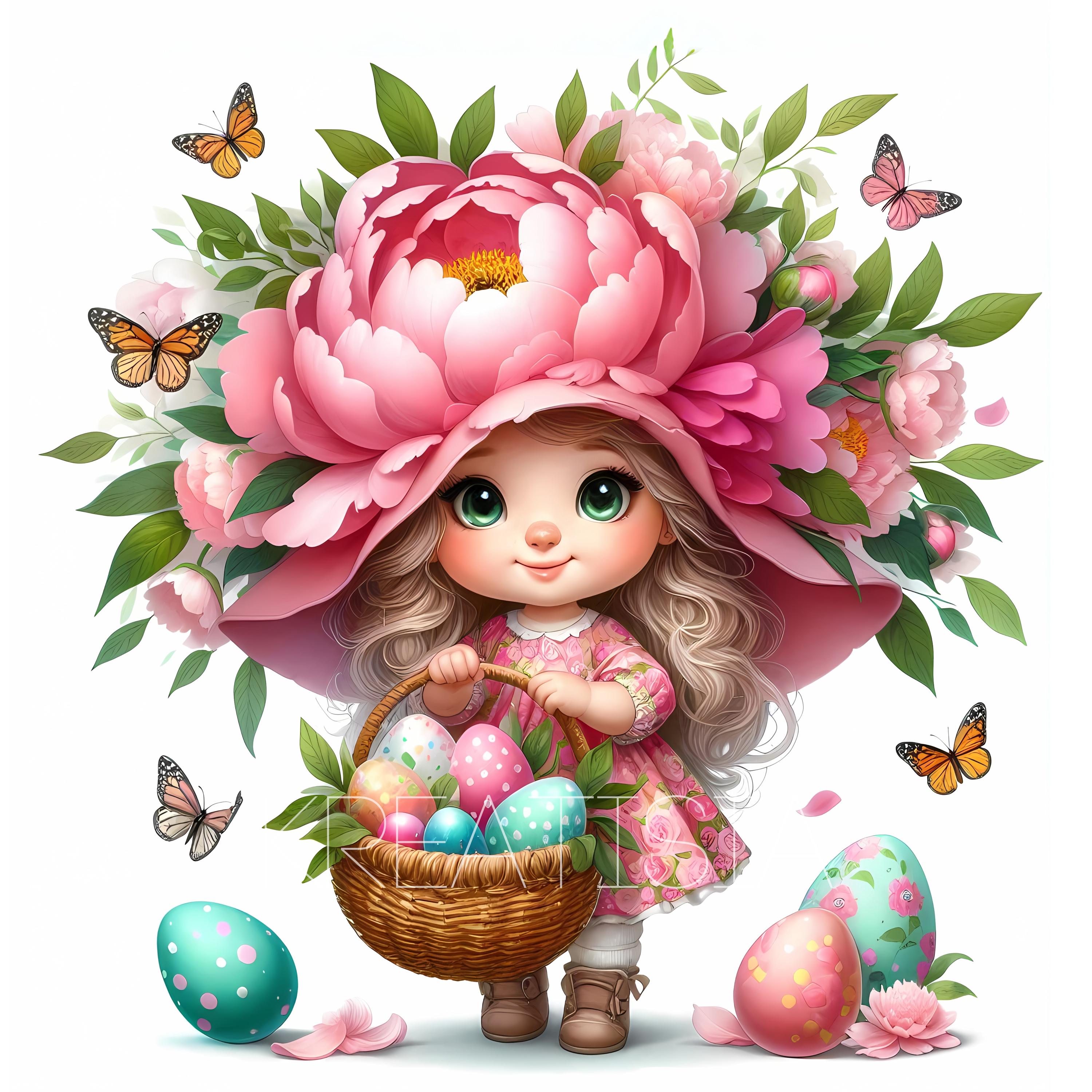 Spring Gnome Clipart | 10-JPG 300DPI | Easter Bunny Gnome, Peony ...