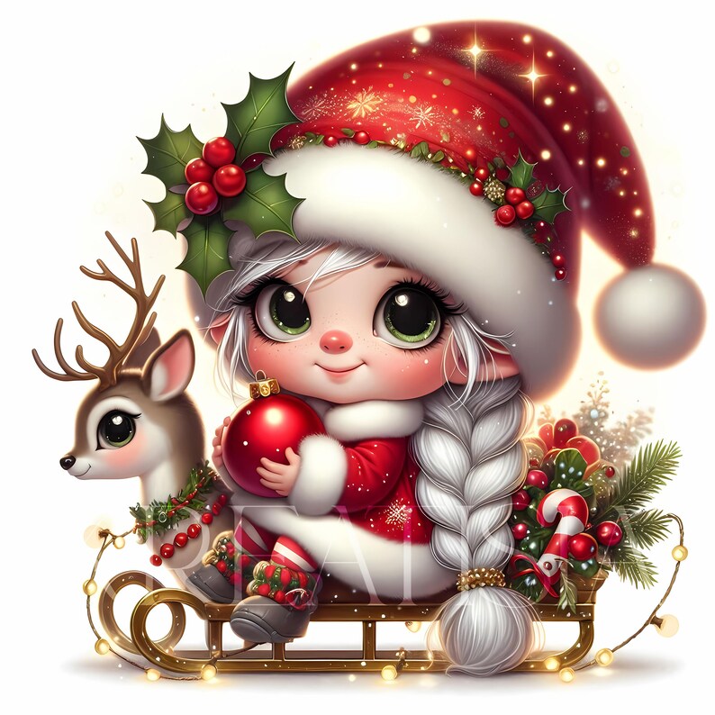 Reindeer Friend Girl Gnome Clipart | 10 High-quality Jpgs 300 DPI ...