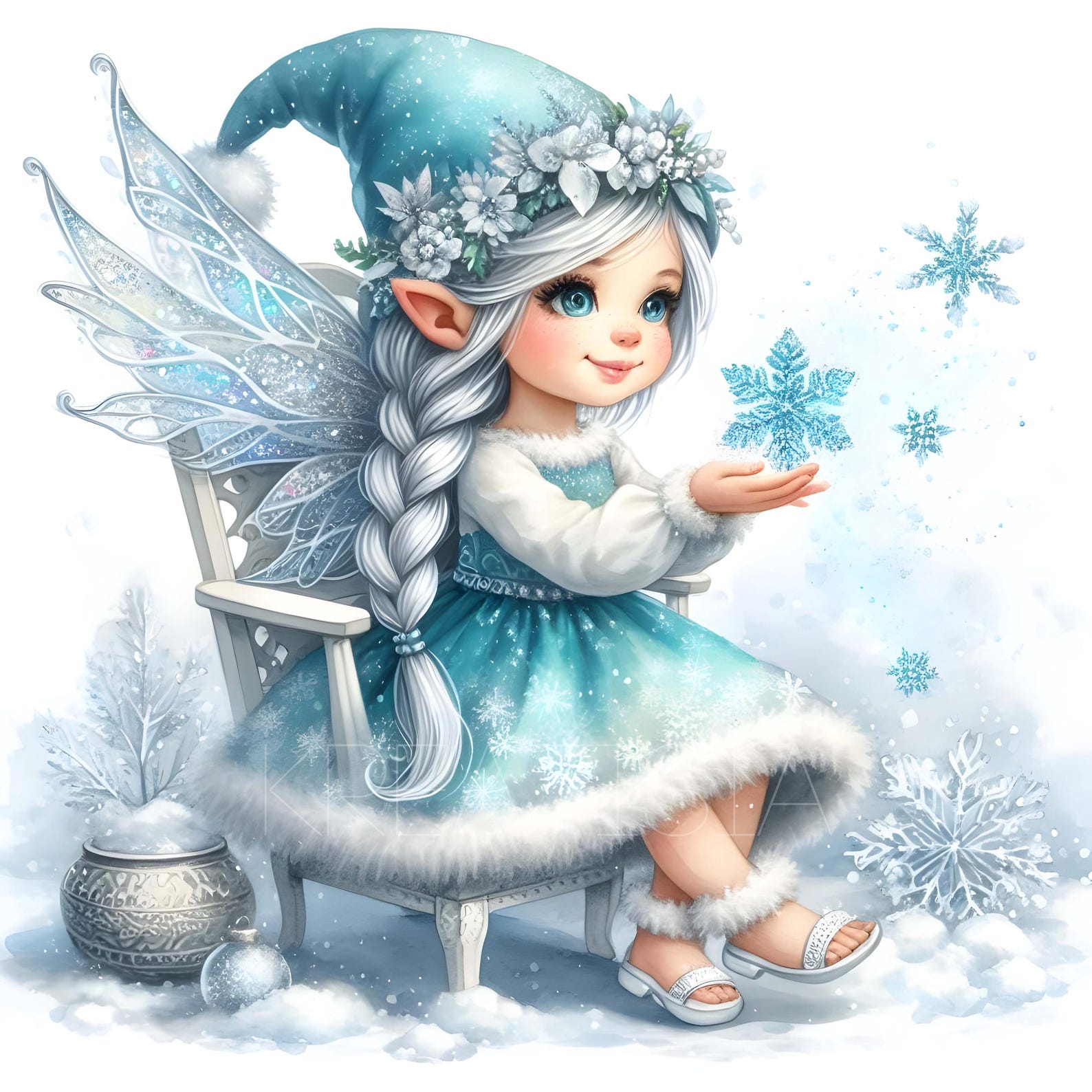 Whimsical Snowflakes Fairy Gnomes Clipart | 10-premium Jpegs 300 DPI ...