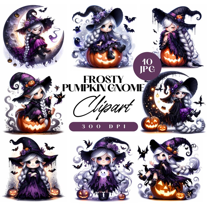 Mystical Witch Gnome Bundle Clipart | 10JPG 300DPI | Pumpkin Halloween ...