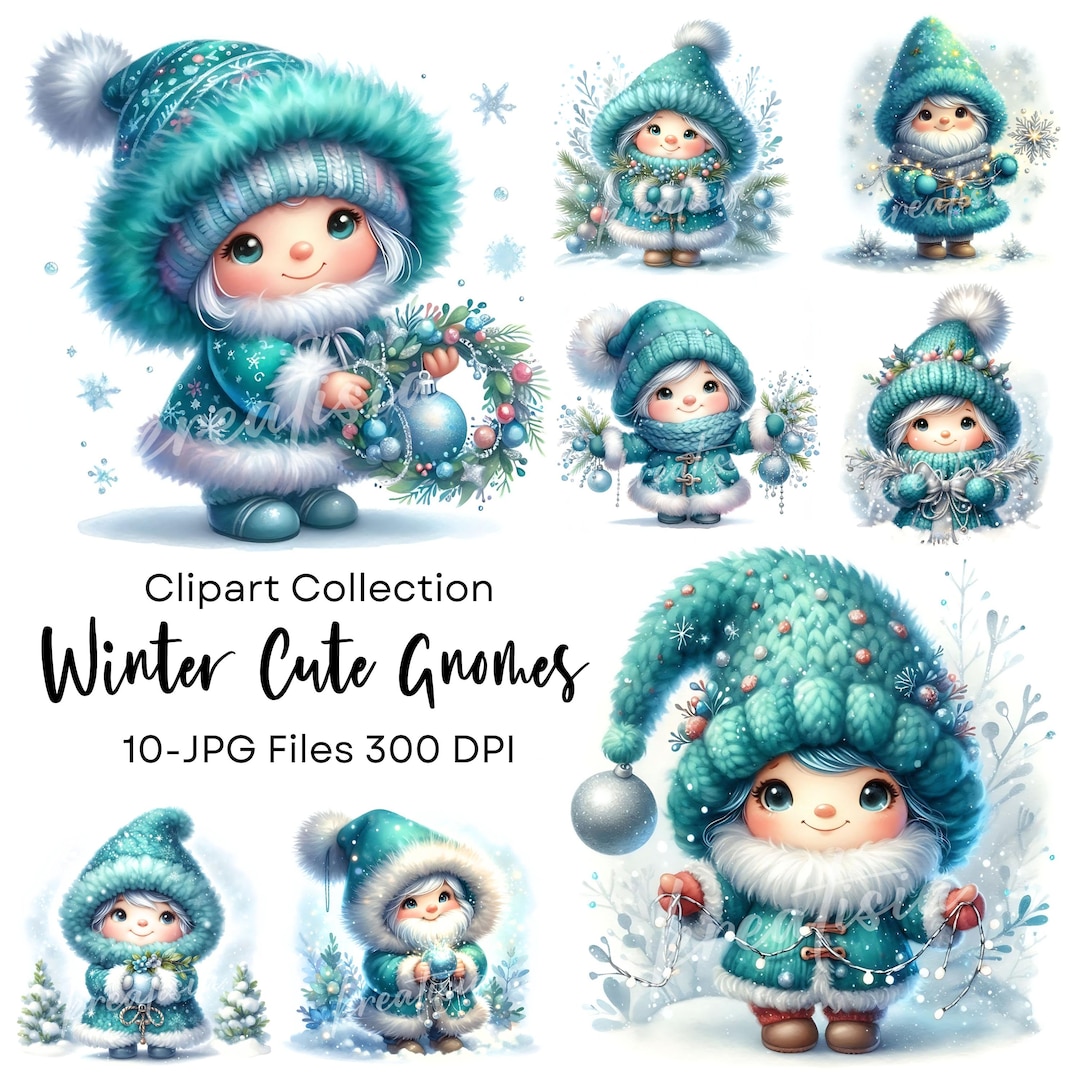 Winter Gnomes Clipart: Cute Watercolor Gnomes, Holiday Illustration ...