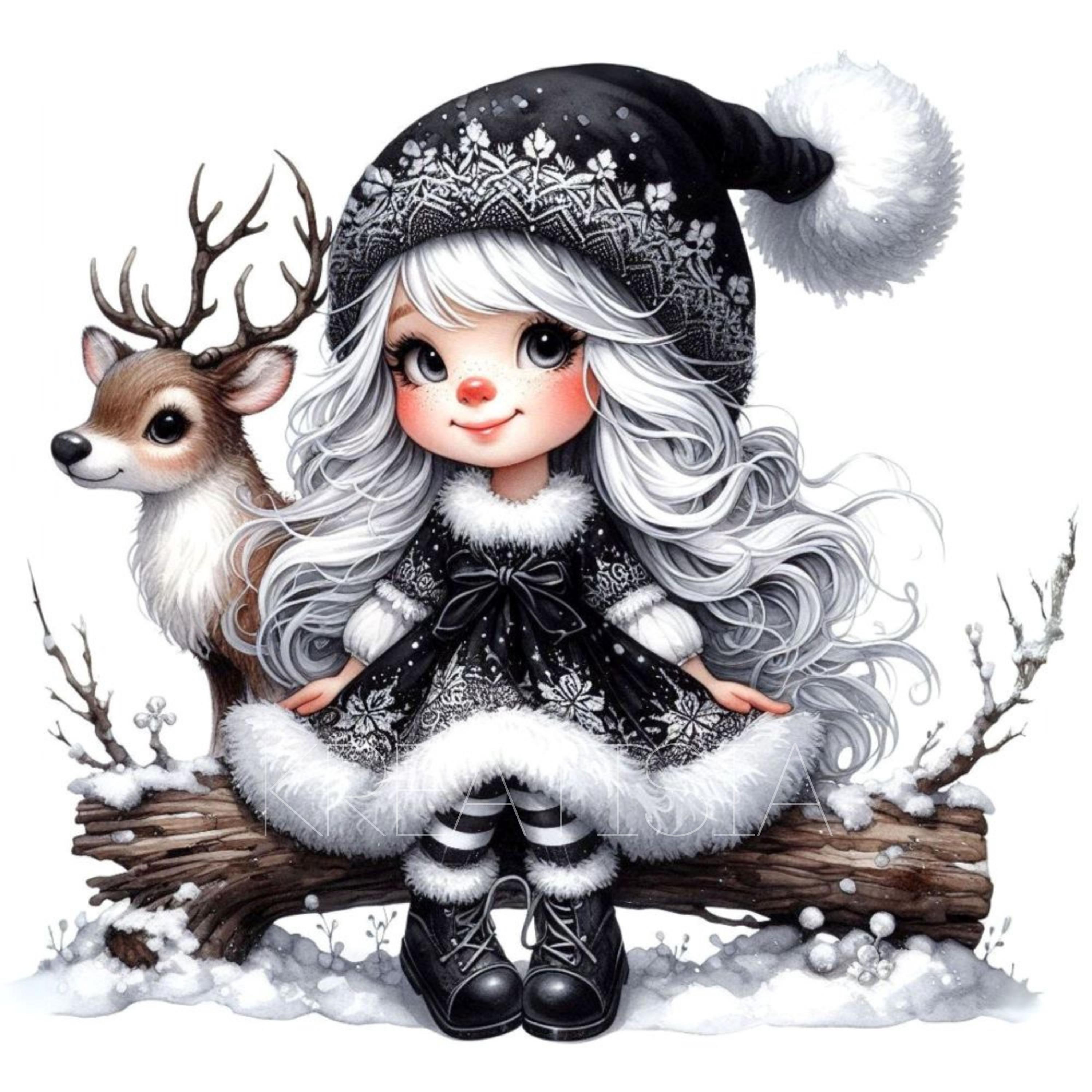 Snow Fairy Doll Gnome & Reindeer Clipart | 10-premium Jpgs 300DPI ...