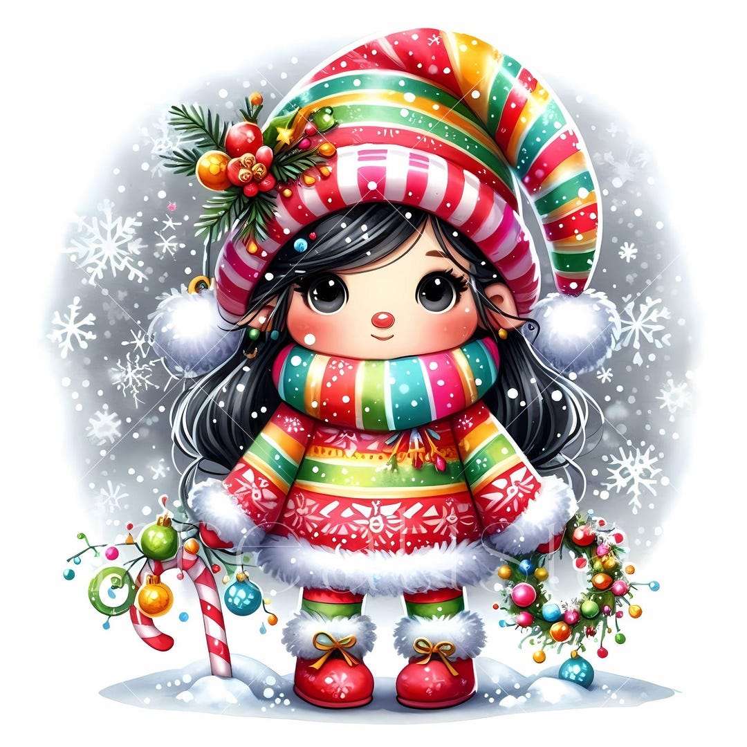 Chibi Christmas Clipart | 12-premium Jpgs | Winter Printables Festive ...