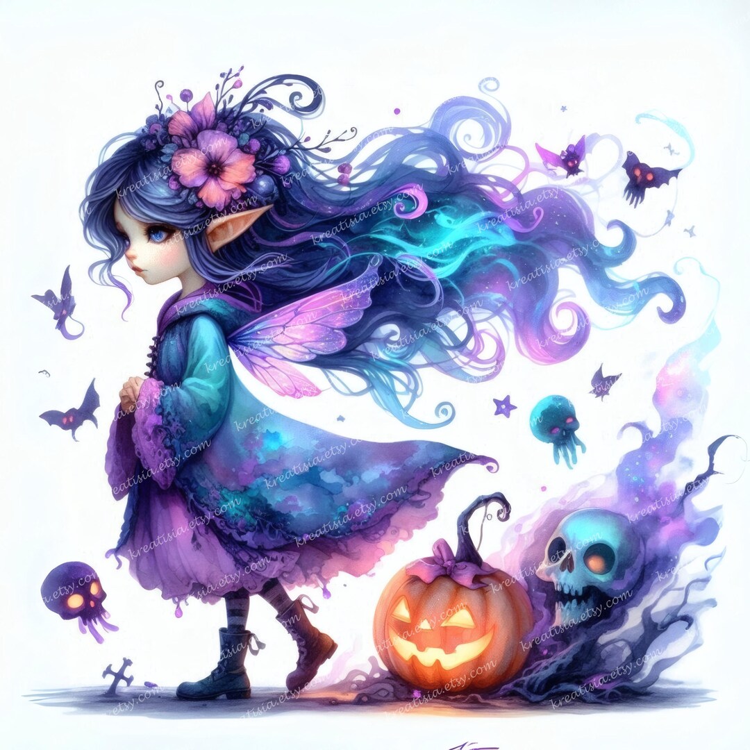Halloween Fairy Clipart | 10-premium JPG | Spooky Goth Fairy With ...