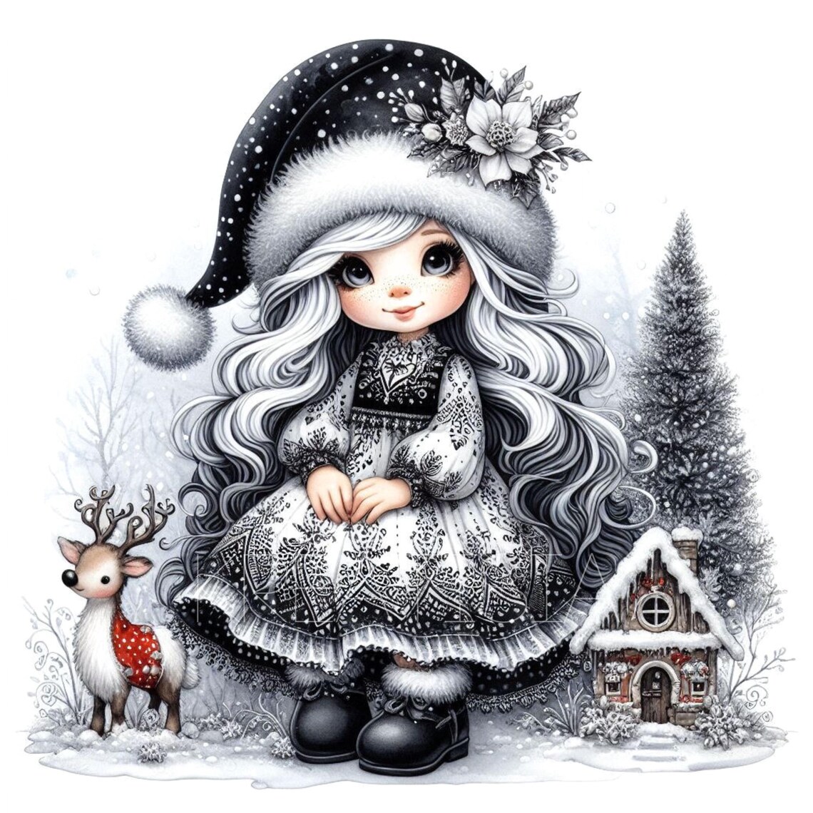 Snow Fairy Doll Gnome & Reindeer Clipart | 10-premium Jpgs 300DPI ...