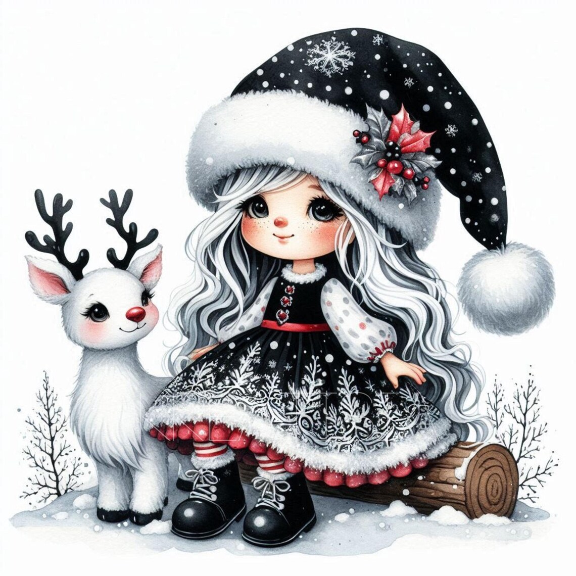 Snow Fairy Doll Gnome & Reindeer Clipart | 10-premium Jpgs 300DPI ...