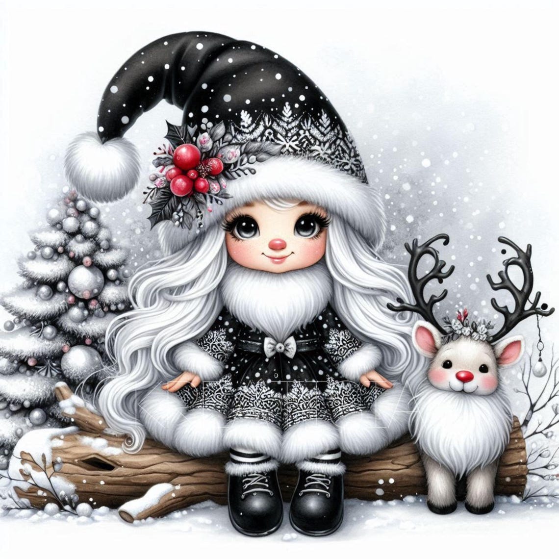 Snow Fairy Doll Gnome & Reindeer Clipart | 10-premium Jpgs 300DPI ...