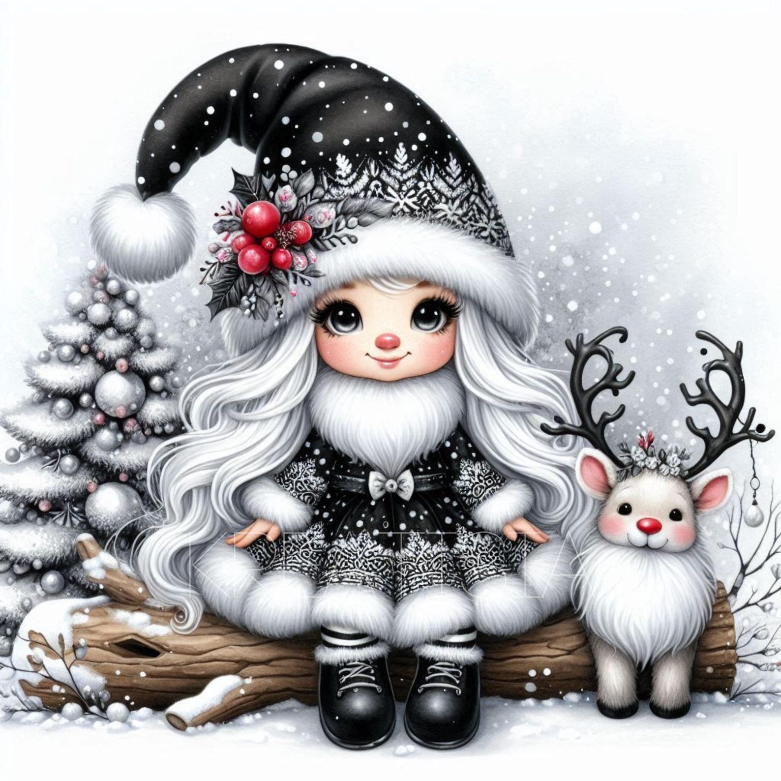 Snow Fairy Doll Gnome & Reindeer Clipart | 10-premium Jpgs 300DPI ...