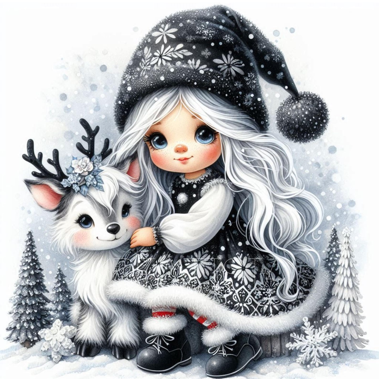 Snow Fairy Doll Gnome & Reindeer Clipart | 10-premium Jpgs 300DPI ...