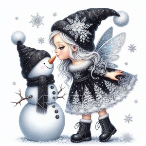 Whimsical Winter Black Fairy & Snowman | 10-premium Jpgs 300DPI | Fairy ...
