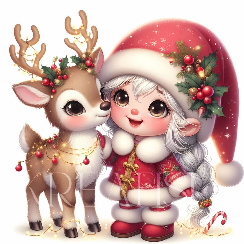 Reindeer Friend Girl Gnome Clipart | 10 High-quality Jpgs 300 DPI ...
