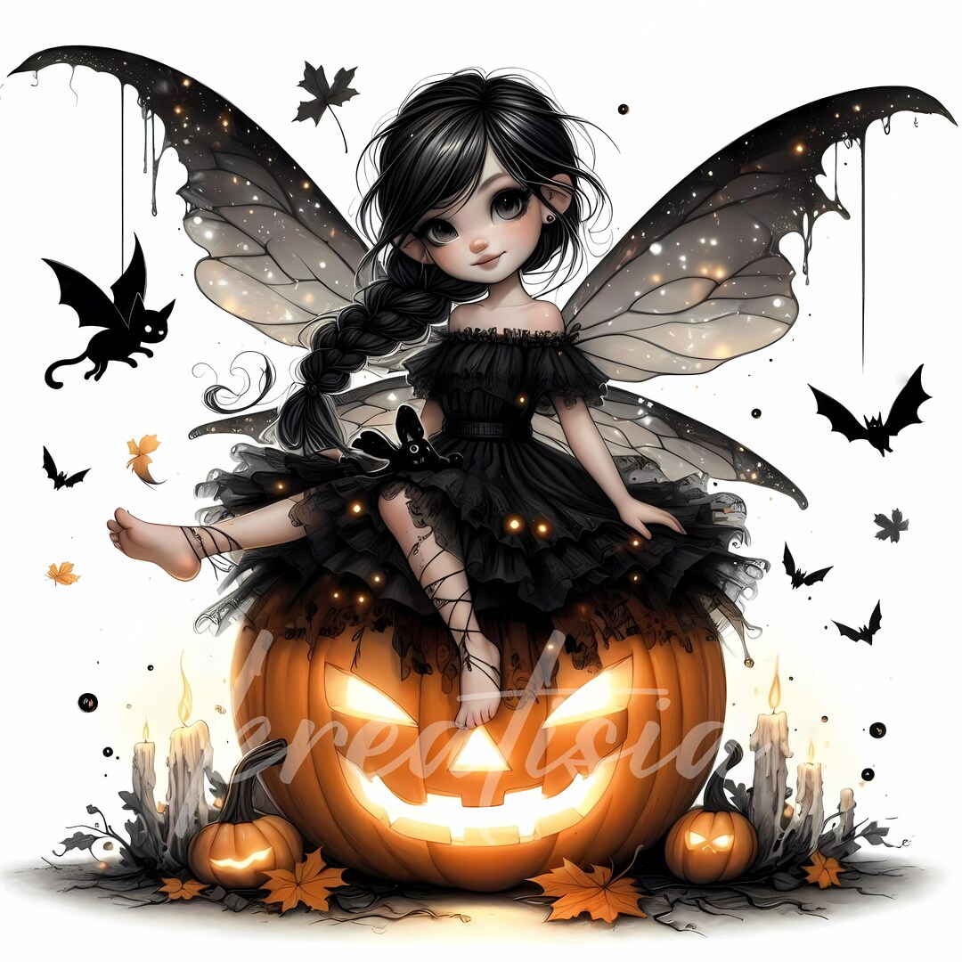 Halloween Fairy Clipart: Spooky Pumpkin, Ghost, Whimsical Art (JPG) - Etsy
