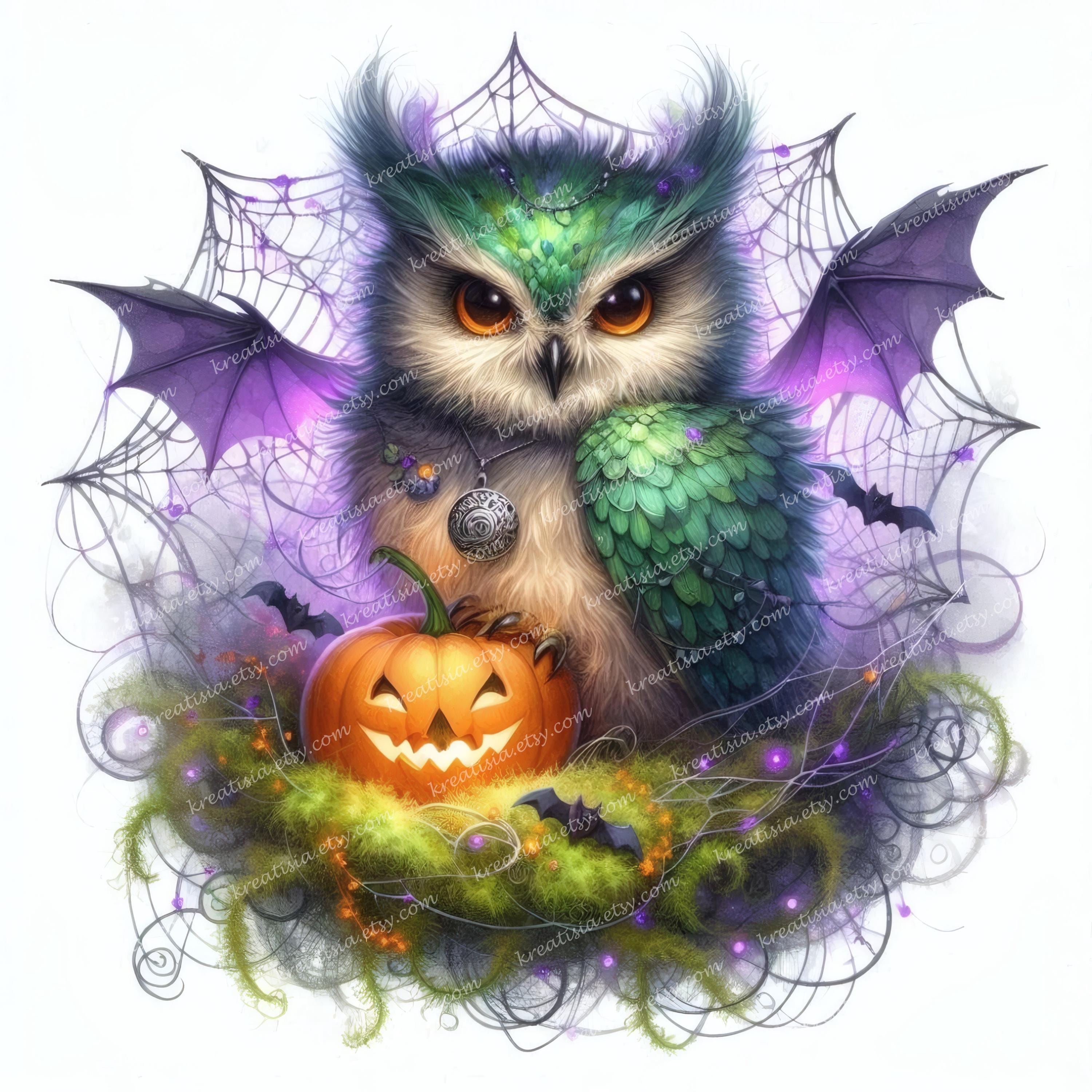 Witchy Owl Clipart: Halloween Fantasy Animal With Pumpkins (JPEG ...