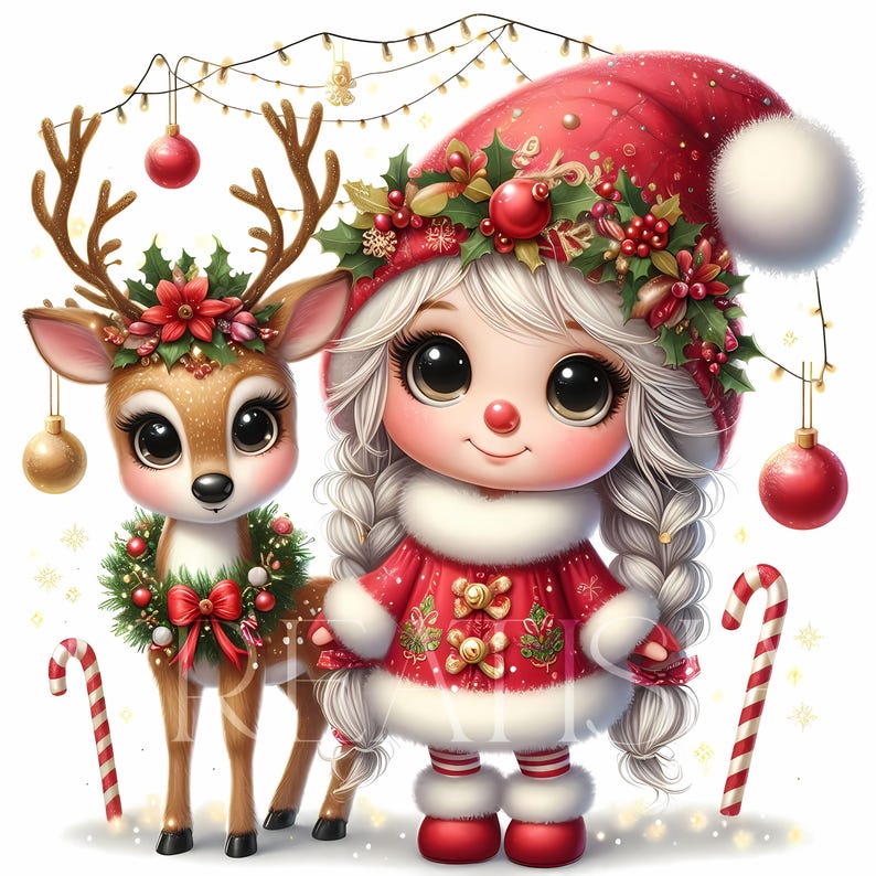 Reindeer Friend Girl Gnome Clipart | 10 High-quality Jpgs 300 DPI ...