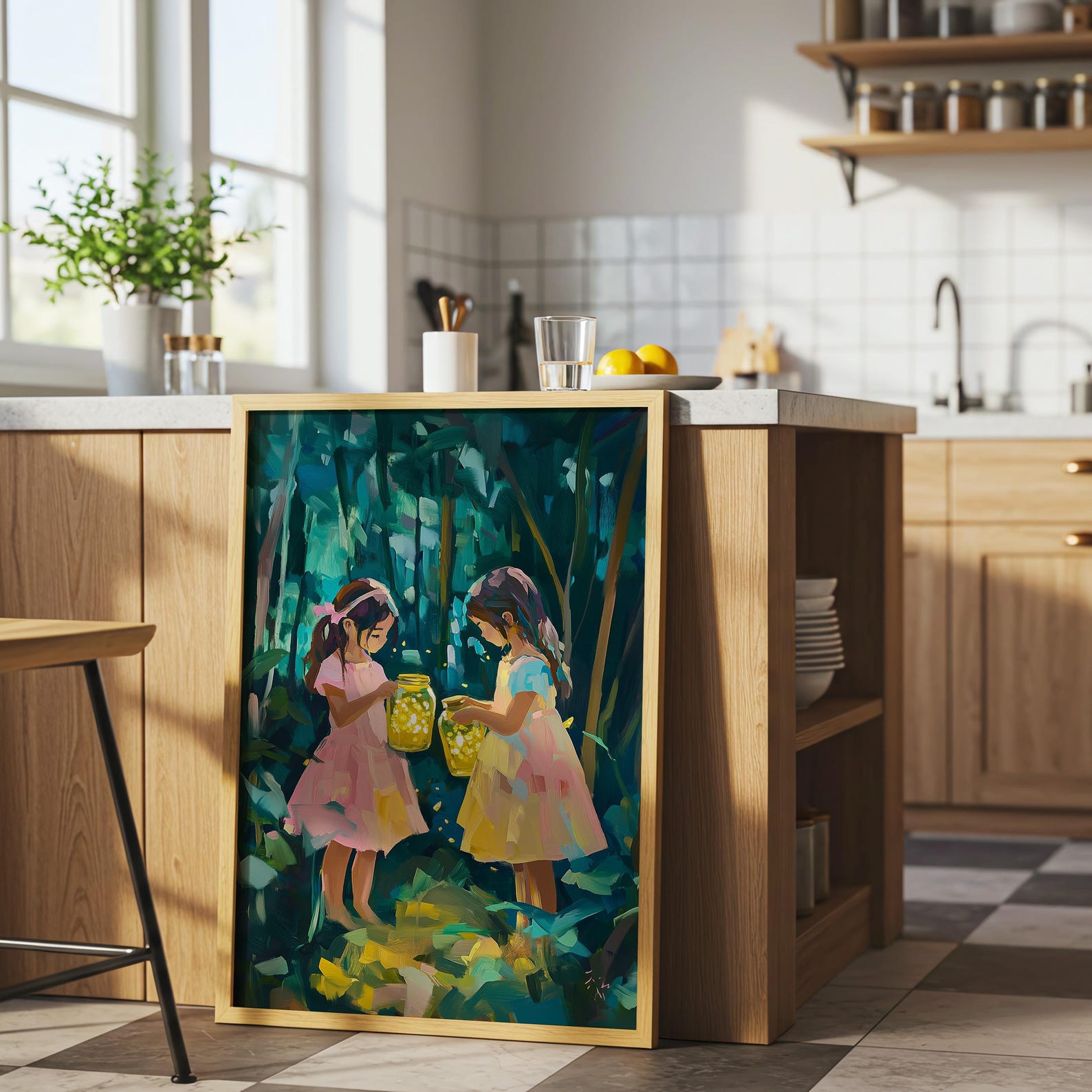 Sisters Catching Fireflies Poster, Magical Summer Night Art Print ...