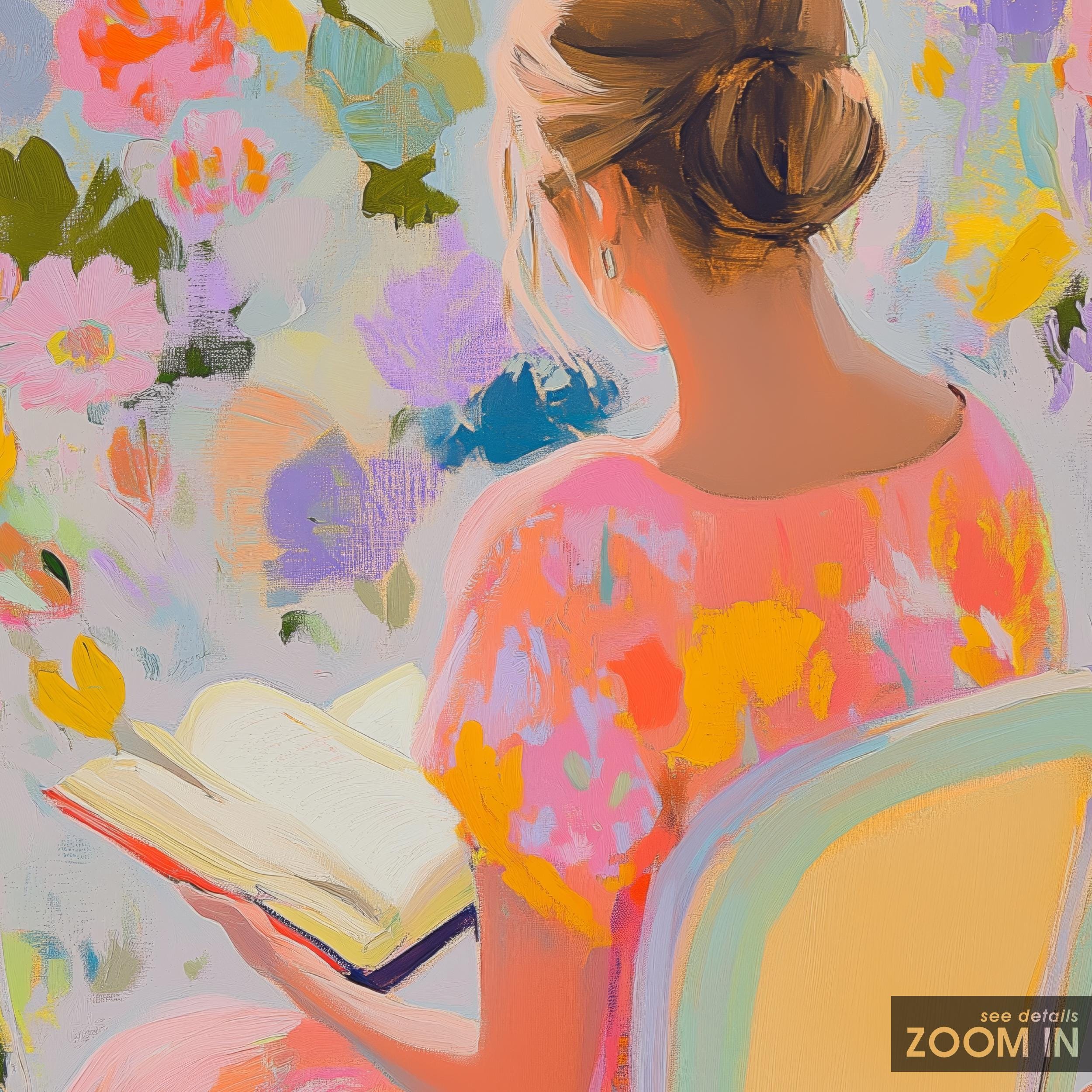 Colorful Woman Reading Poster, Pastel Floral Wall Art, Feminine Book ...