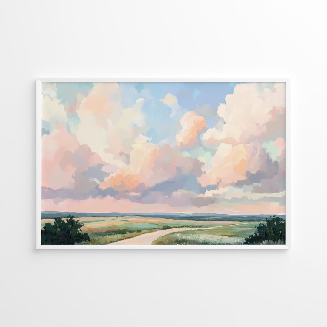 Colorful Hill Country Poster, Texas Sky Landscape Wall Art, Vibrant ...
