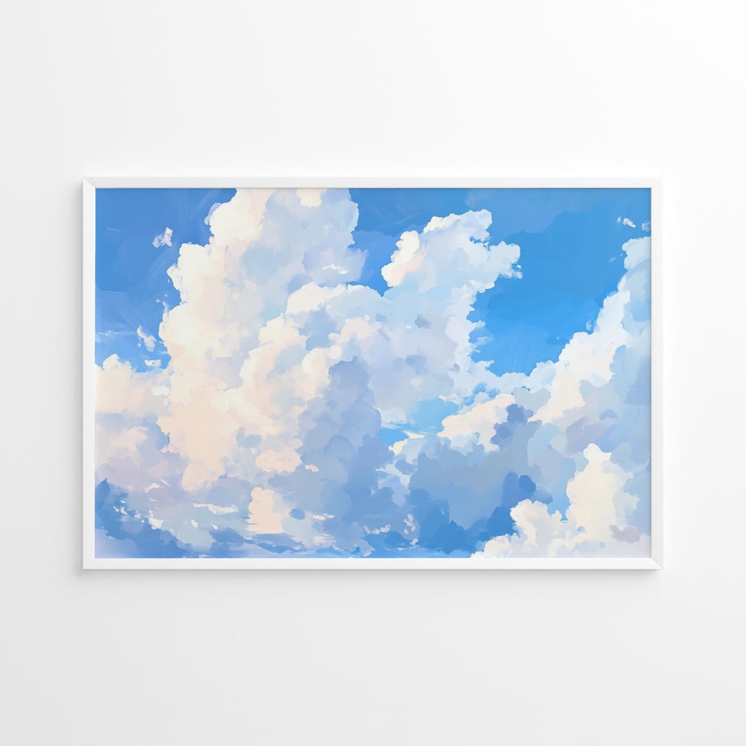 Clouds Poster, Blue Sky Art Print, Whimsical Pastel Poster Print, Girly ...