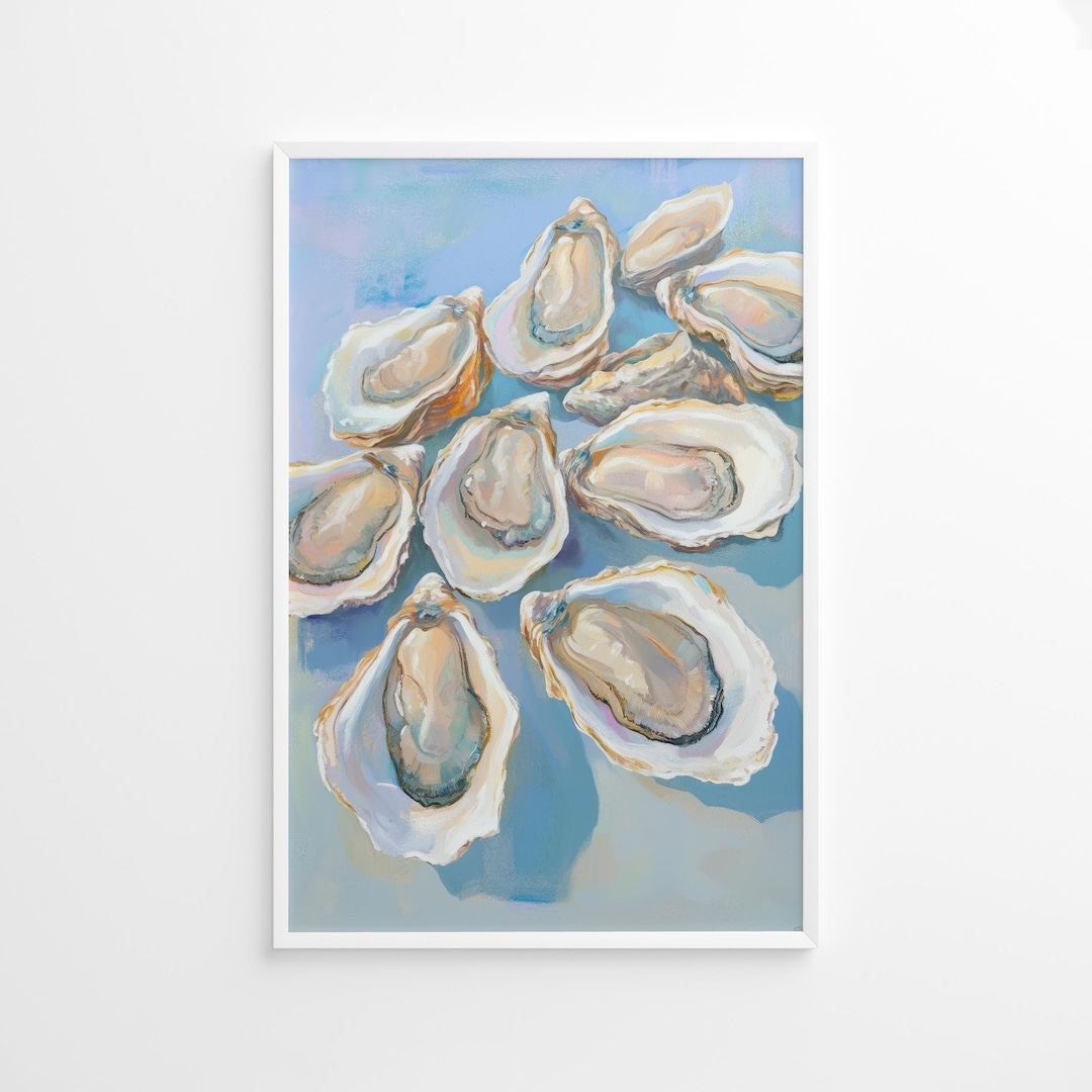 Blue Oyster Shell Poster, Abstract Coastal Beach House Art, Colorful ...