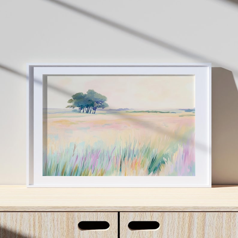 Pastel Field and Trees Poster, Serene Landscape Wall Art, Calm Nature ...