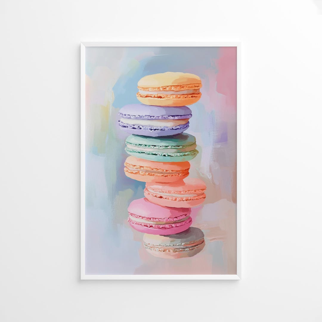 Pastel Macaron Poster, Colorful French Dessert Wall Art, Cute Sweet ...