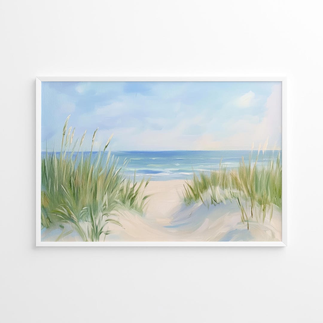 Beach Grass Pathway Poster, Serene Coastal Landscape Wall Art, Pastel ...