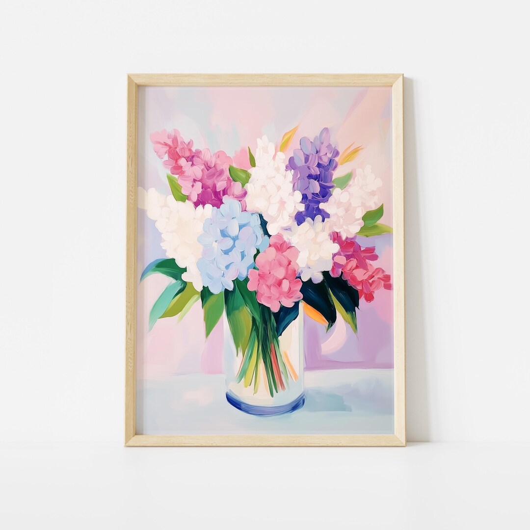 Colorful Flower Bouquet Poster, Pastel Floral Vase Wall Art, Spring ...