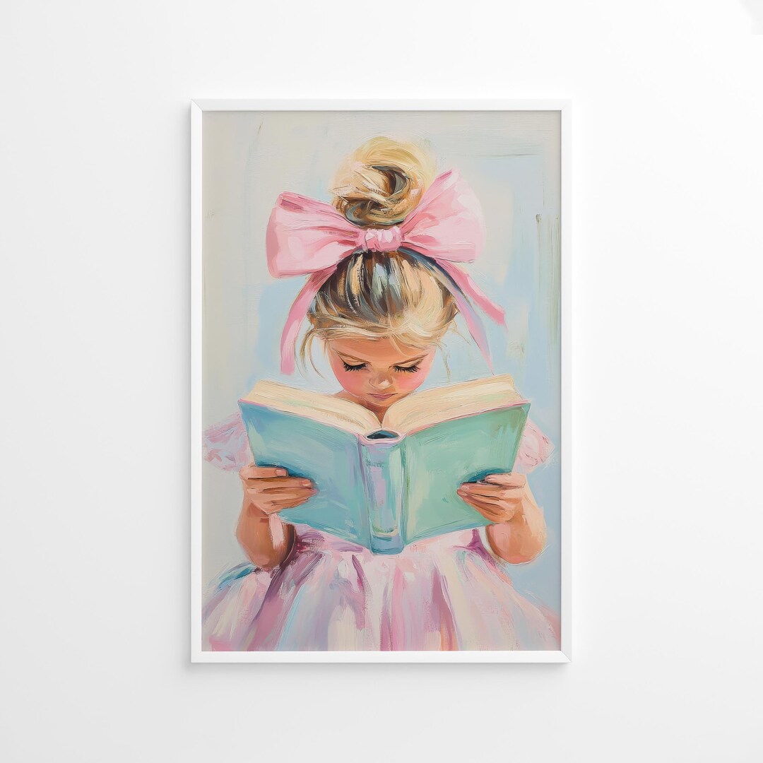 Blonde Girl Reading Poster, Kids Room Wall Art, Reading Nook Decor ...