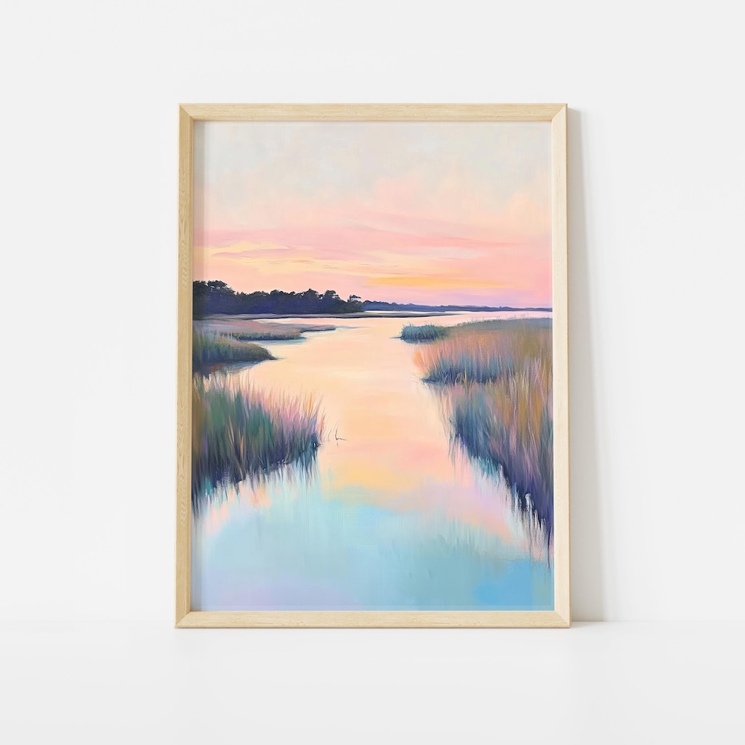 Pink Marsh Sunset Poster, Coastal Landscape Wall Art, Pastel Carolina ...