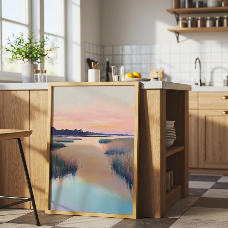 Pink Marsh Sunset Poster, Coastal Landscape Wall Art, Pastel Carolina ...