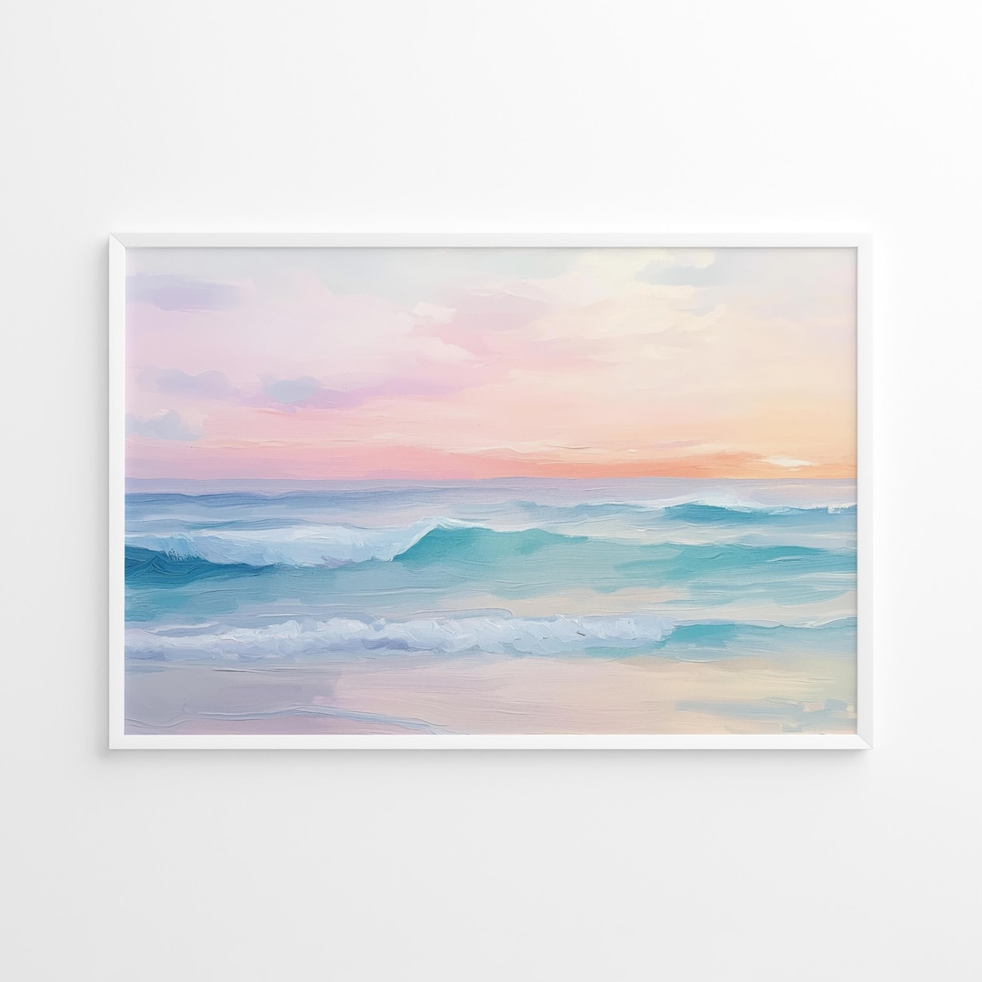 Coastal Sunset Waves Poster, Pastel Ocean Seascape Artwork, Serene ...