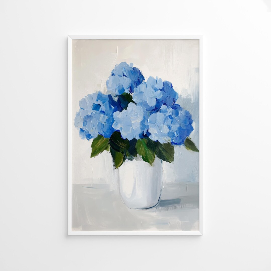 Blue Hydrangea Poster, Floral Wall Art, Spring Decor Print, Flower Vase ...