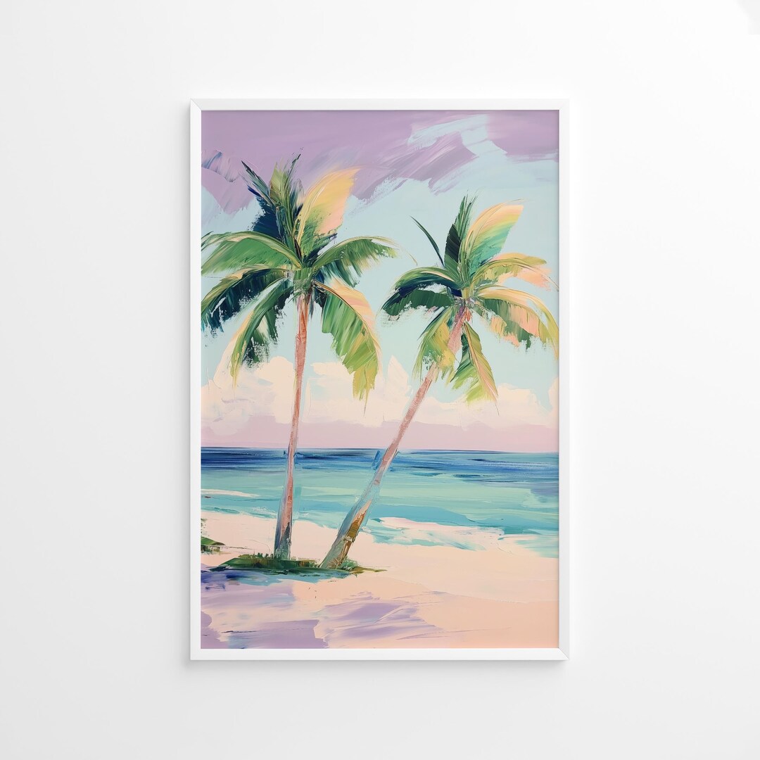 Palm Tree Poster, Pink Sunset Art, Beach House Wall Decor, Coastal ...