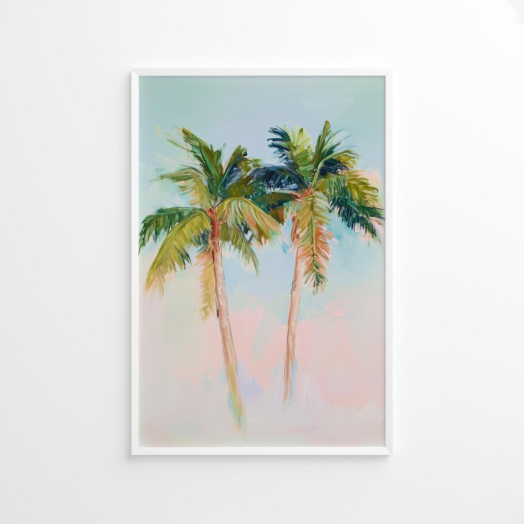 Pastel Palm Tree Poster, Tropical Coastal Wall Art, Colorful Summer ...